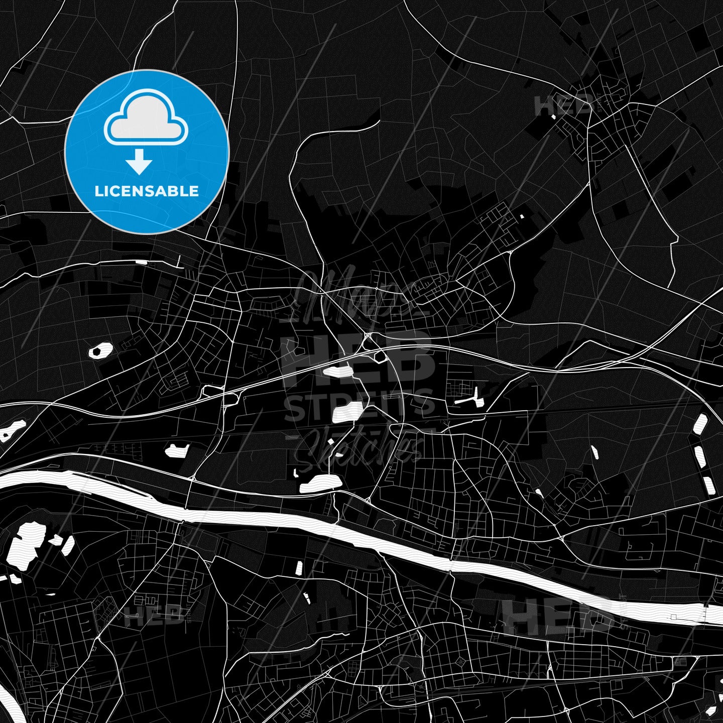 Maintal, Germany PDF vector map black and white - HEBSTREITS