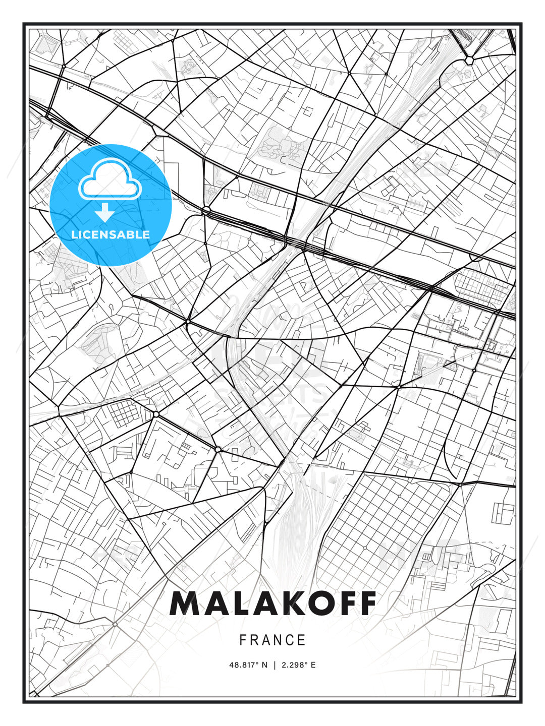 Malakoff, France, Modern Map Print Template in Various Formats - HEBSTREITS