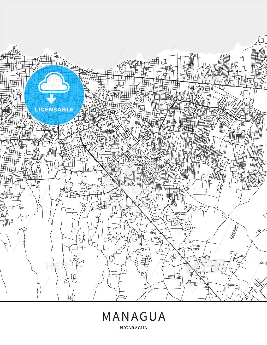 Managua, Nicaragua, Map Poster Borderless Print Template – HEBSTREITS