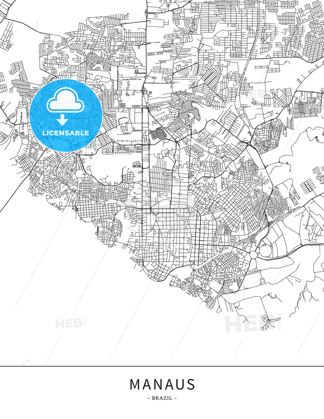 Manaus, Brazil, Map Poster Borderless Print Template – HEBSTREITS