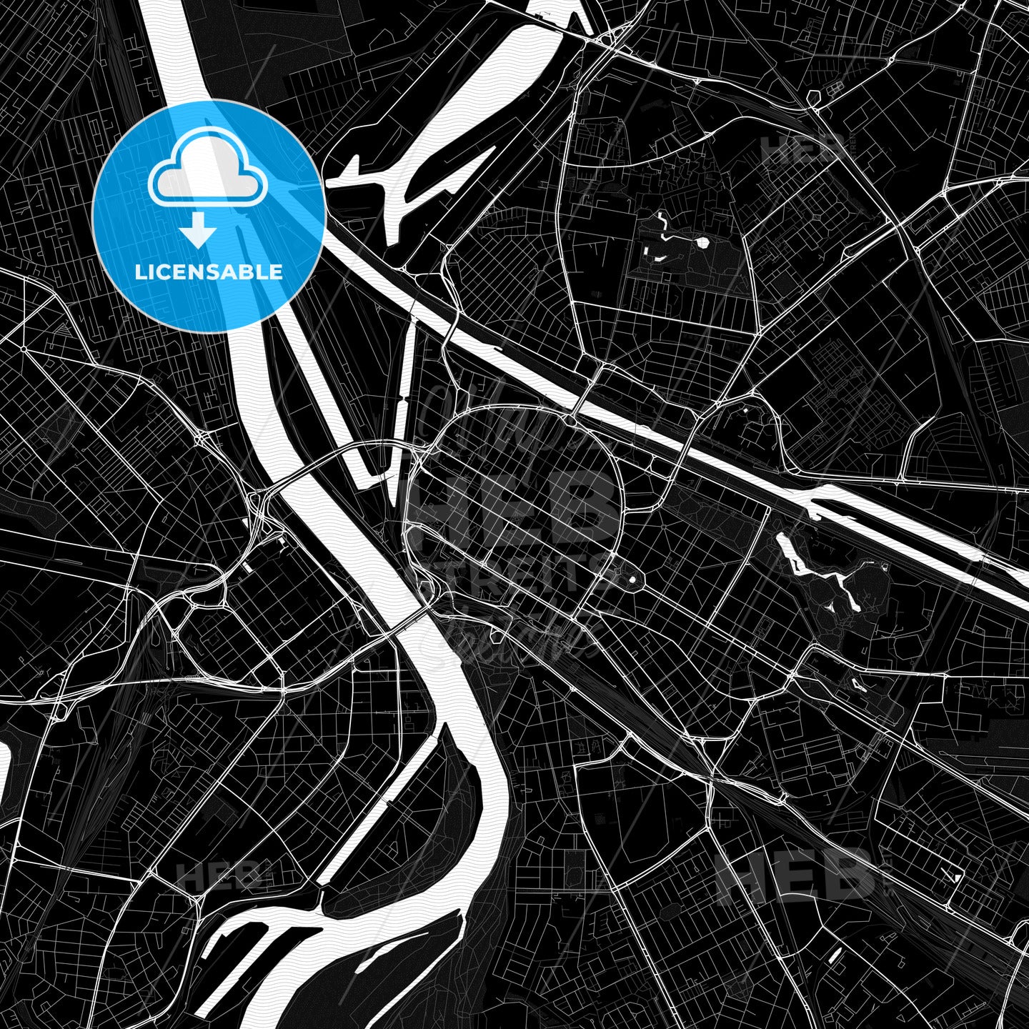 Mannheim, Germany Pdf Vector Map Black And White – HEBSTREITS