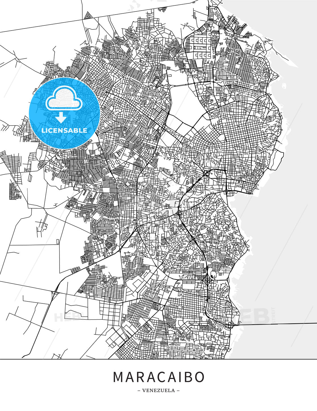 Maracaibo, Venezuela, Map Poster Borderless Print Template – HEBSTREITS