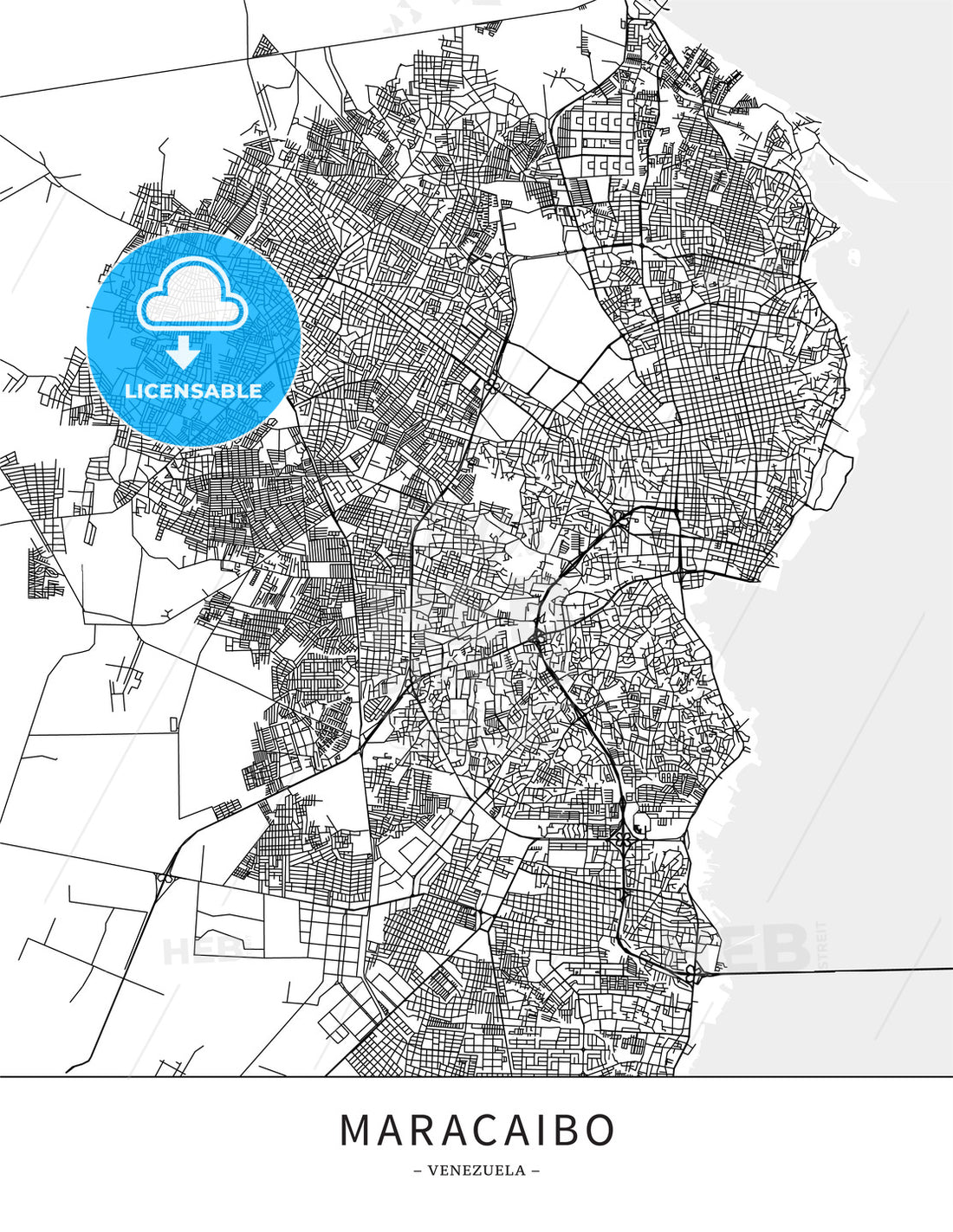 Maracaibo, Venezuela, Map Poster Borderless Print Template – HEBSTREITS