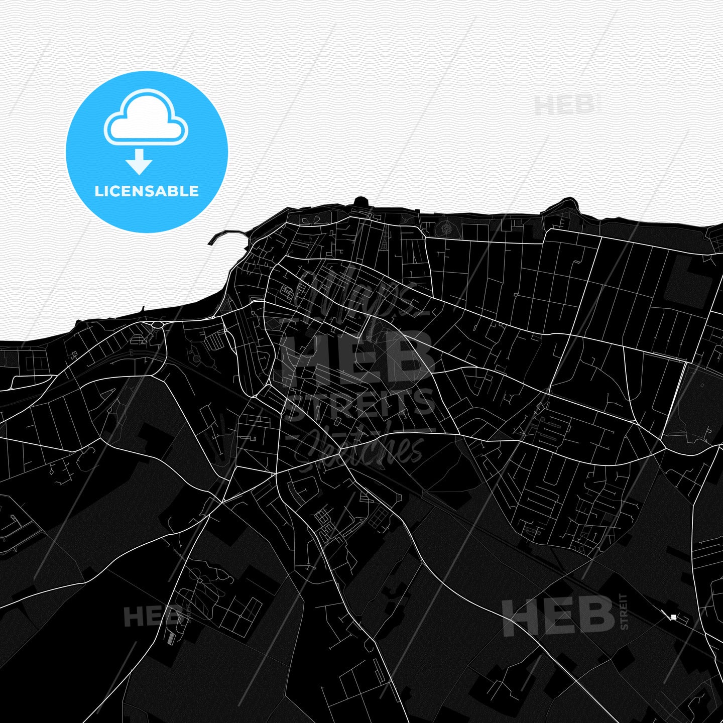 Margate, England PDF vector map black and white - HEBSTREITS