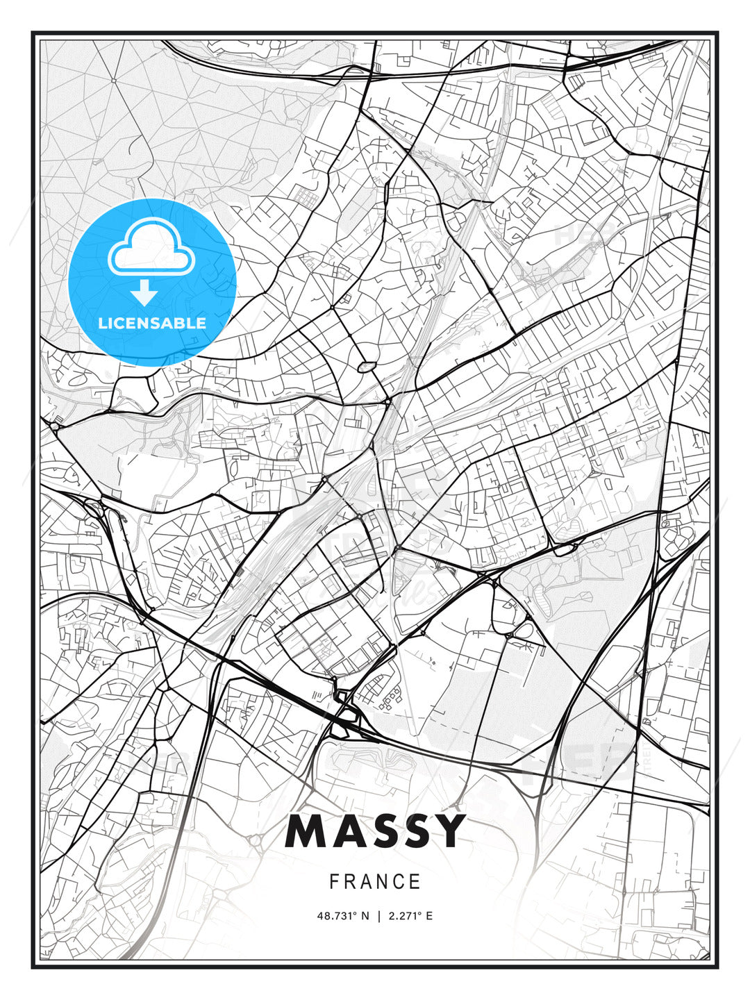Massy, France, Modern Map Print Template in Various Formats - HEBSTREITS