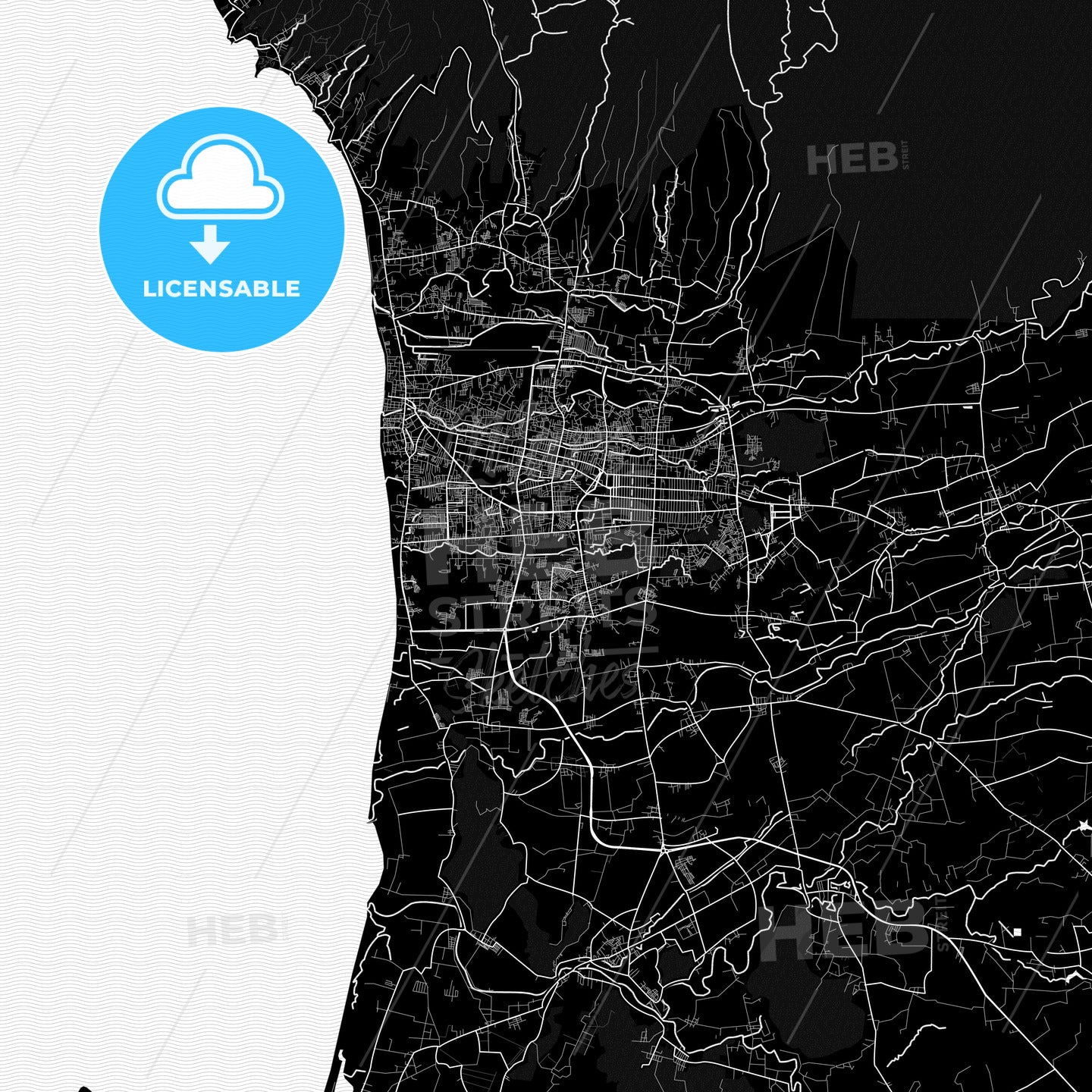 Mataram, Indonesia Pdf Vector Map Black And White – HEBSTREITS