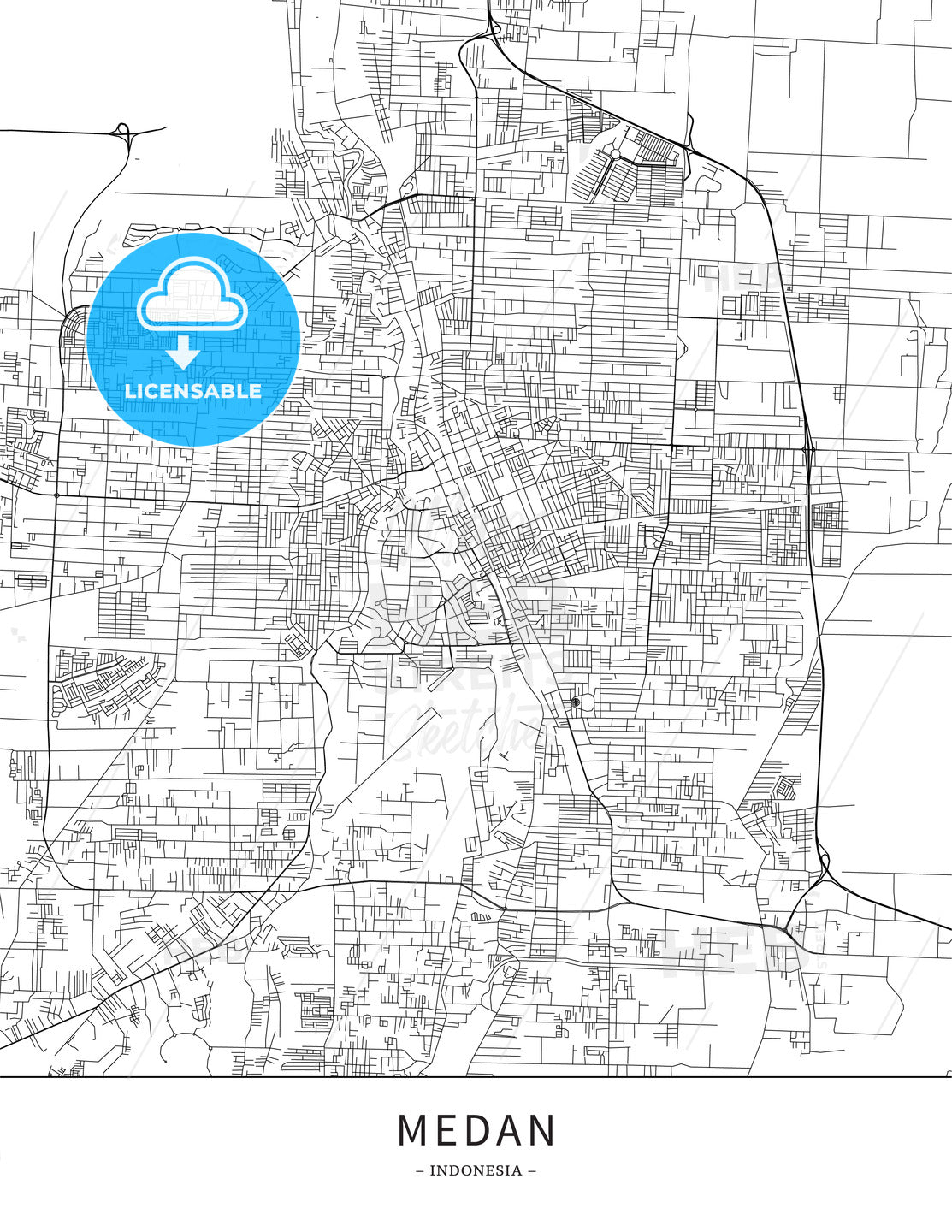 Medan, Indonesia, Map Poster Borderless Print Template – HEBSTREITS