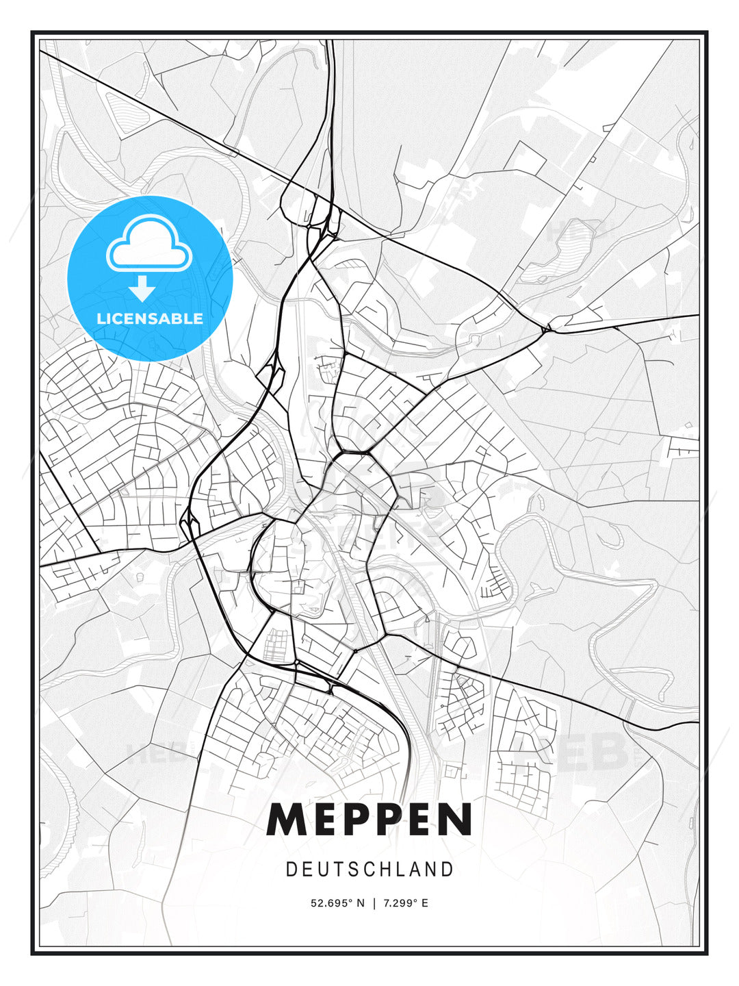 Meppen, Germany, Modern Map Print Template in Various Formats - HEBSTREITS