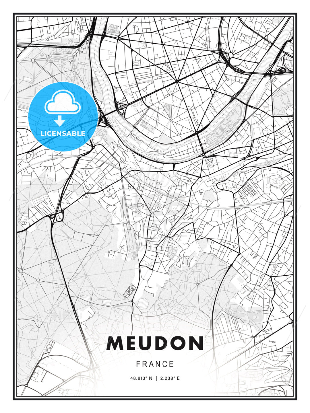 Meudon, France, Modern Map Print Template in Various Formats - HEBSTREITS