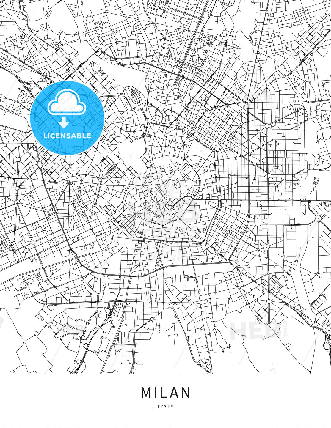 Milan, Italy, Map Poster Borderless Print Template – HEBSTREITS