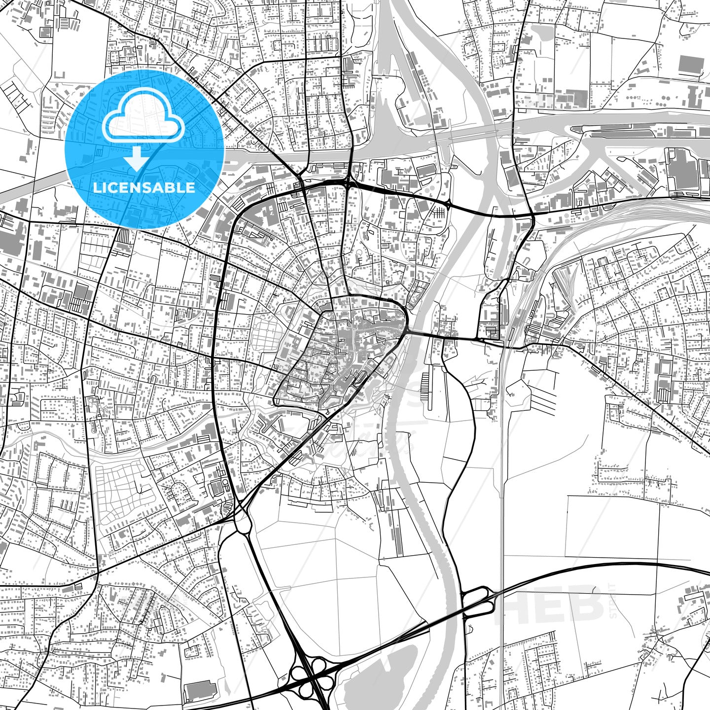 Minden, Germany, Vector Map With Buildings – HEBSTREITS