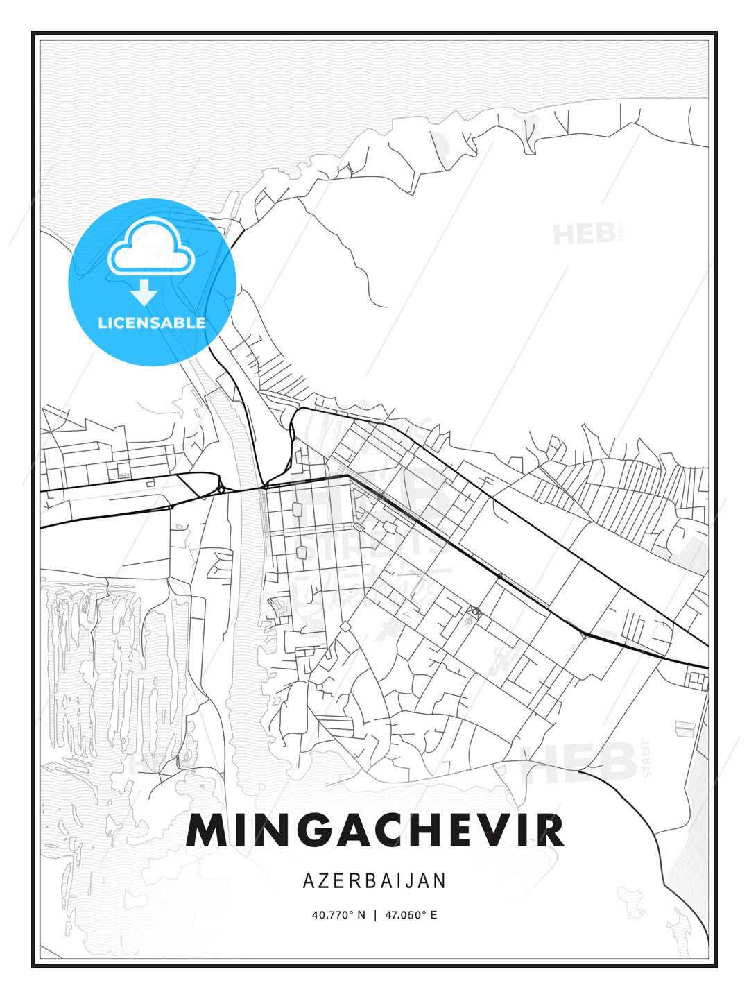 Mingachevir, Azerbaijan, Modern Map Print Template in Various Formats ...