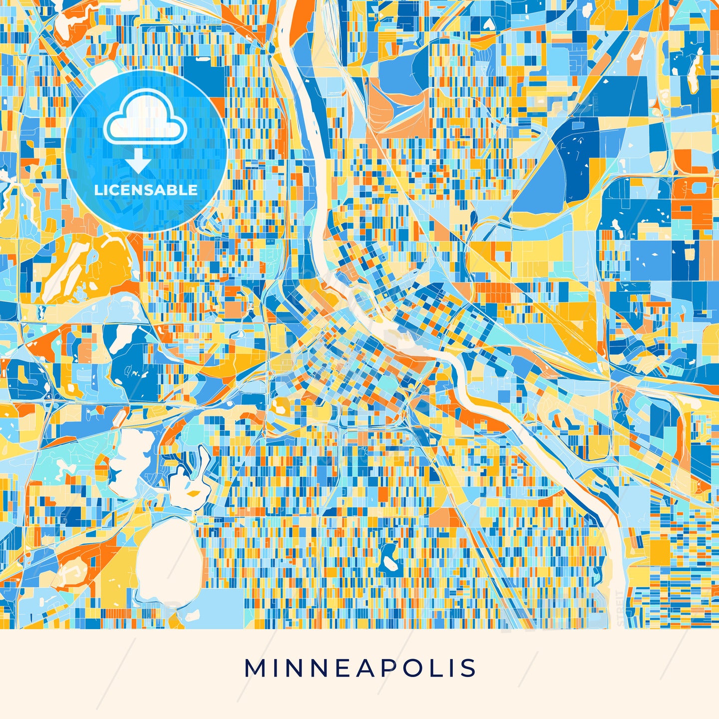 Minneapolis colorful map poster template - HEBSTREITS