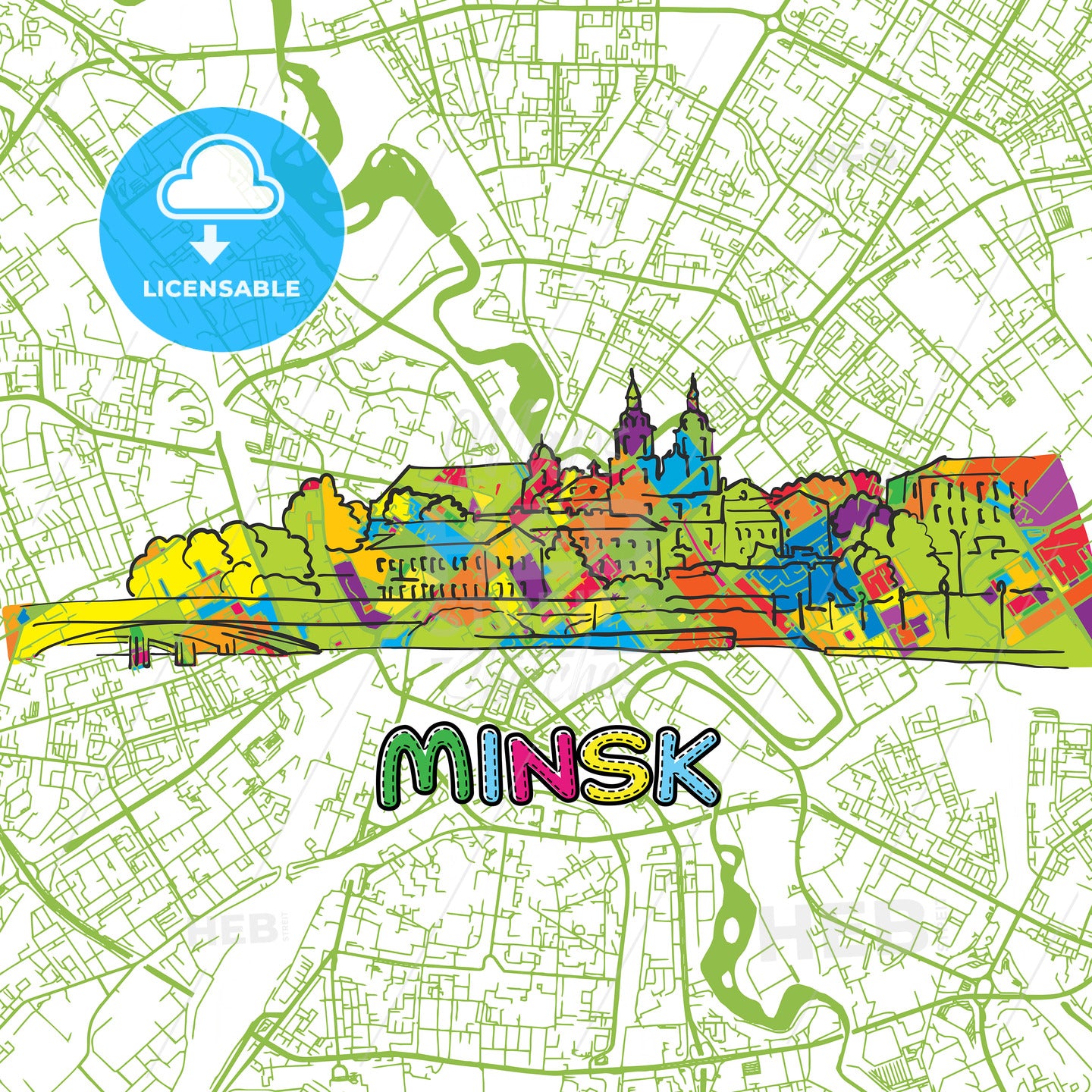 Minsk Travel Art Map – HEBSTREITS