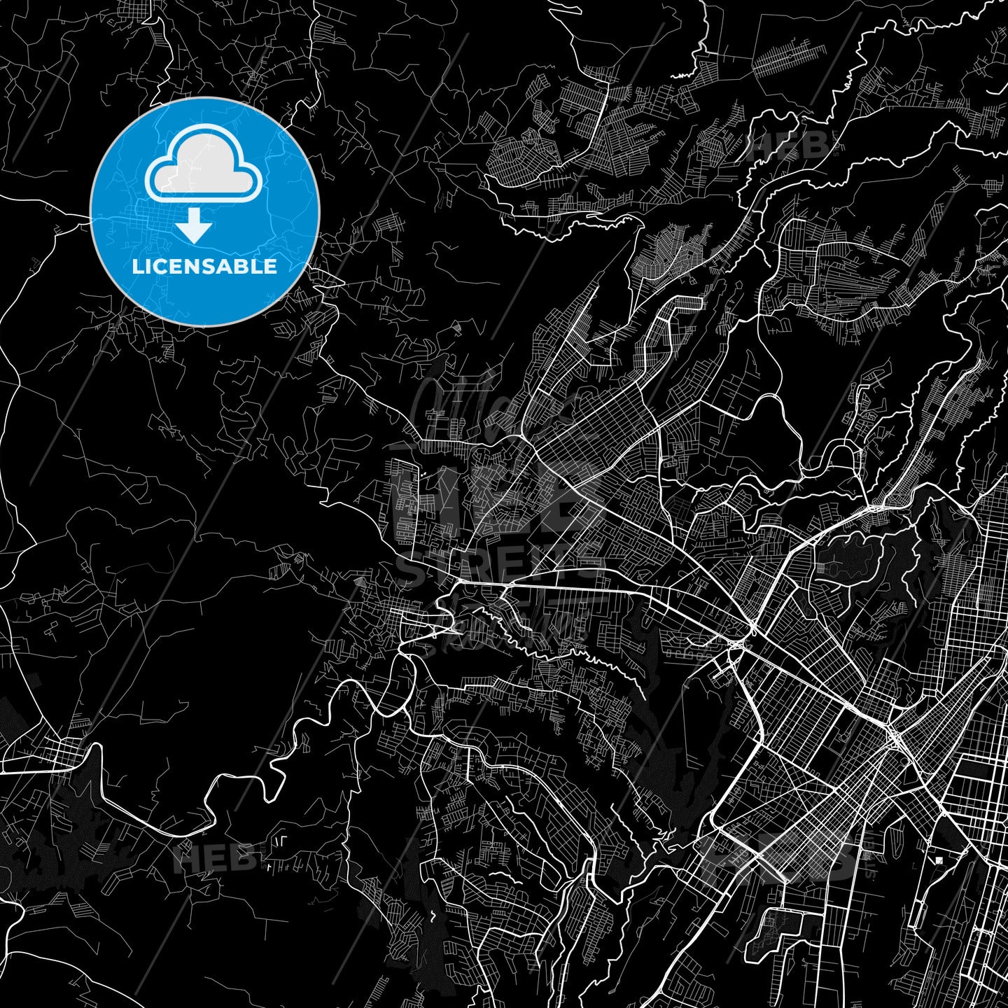 Mixco, Guatemala PDF vector map black and white - HEBSTREITS