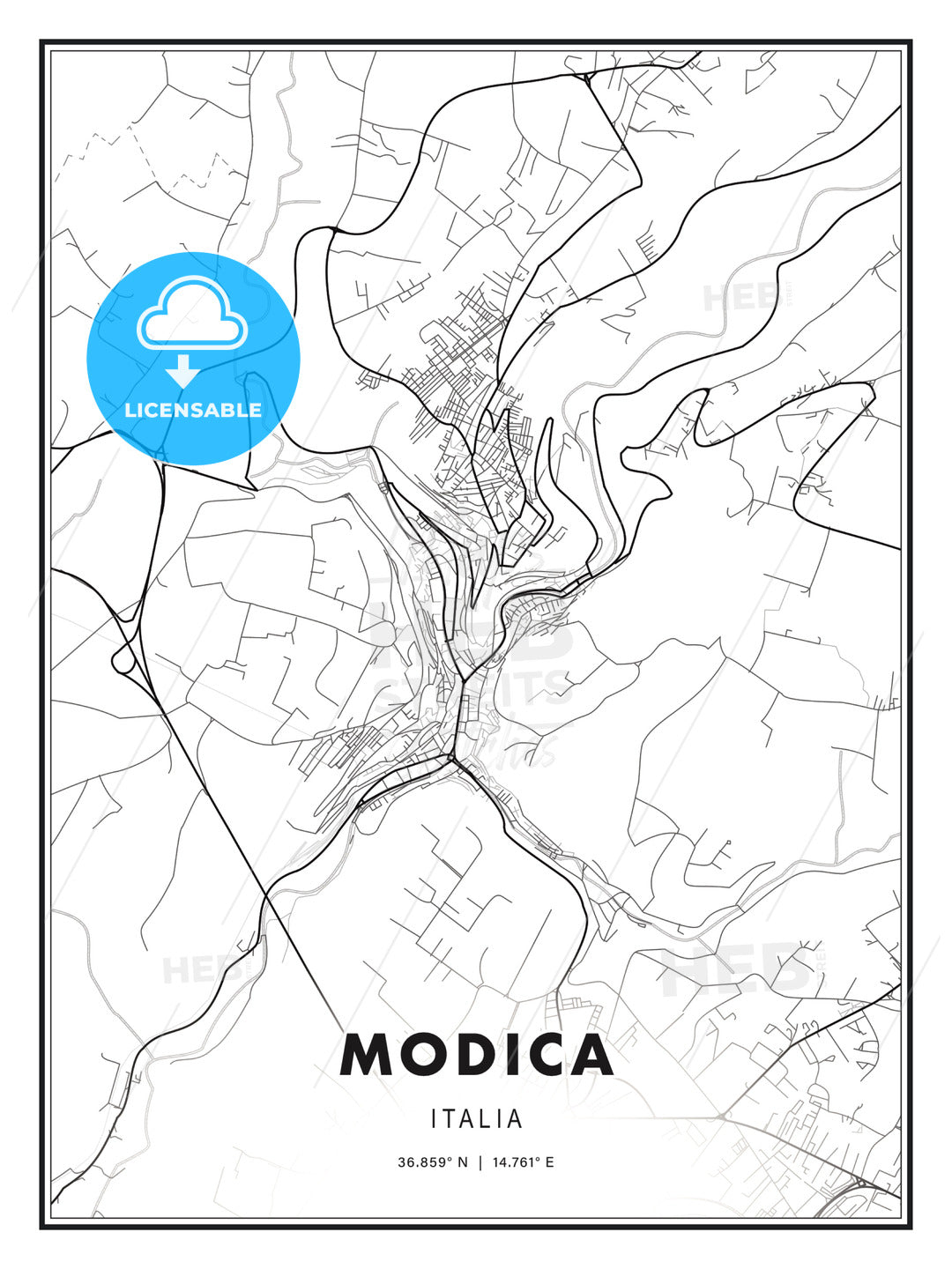 Modica, Italy, Modern Map Print Template in Various Formats - HEBSTREITS