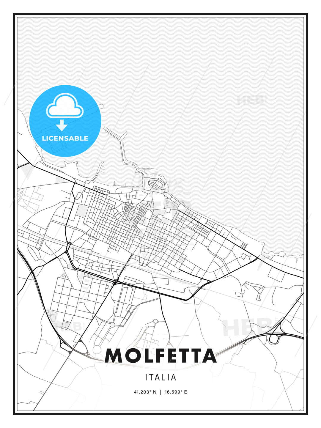 Molfetta, Italy, Modern Map Print Template in Various Formats - HEBSTREITS
