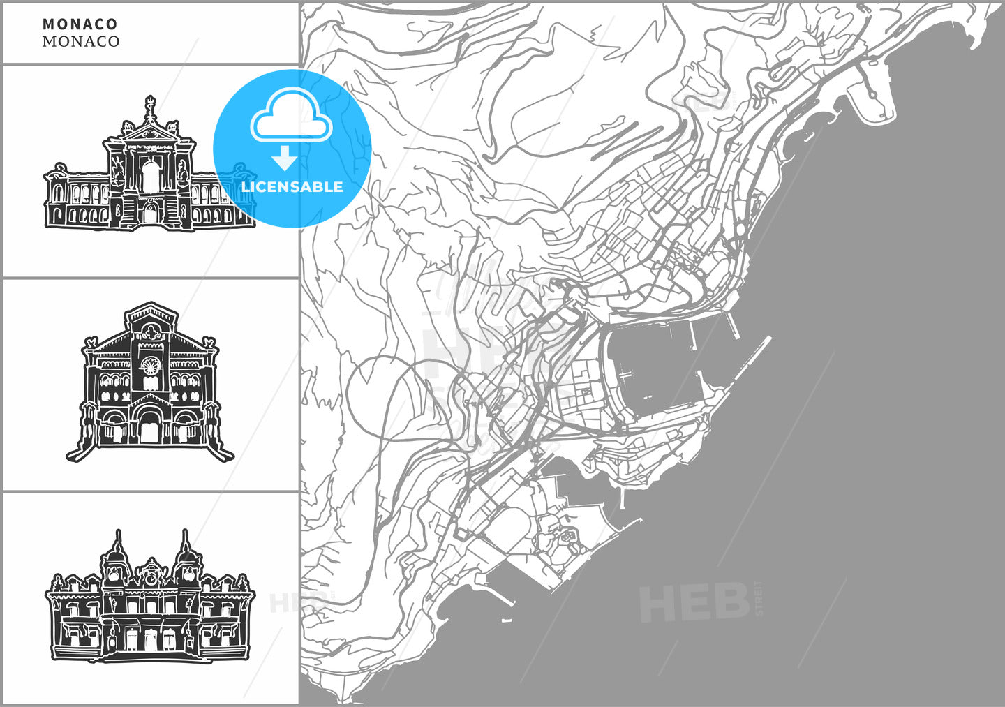 Monaco City Map With Hand-Drawn Architecture Icons – HEBSTREITS