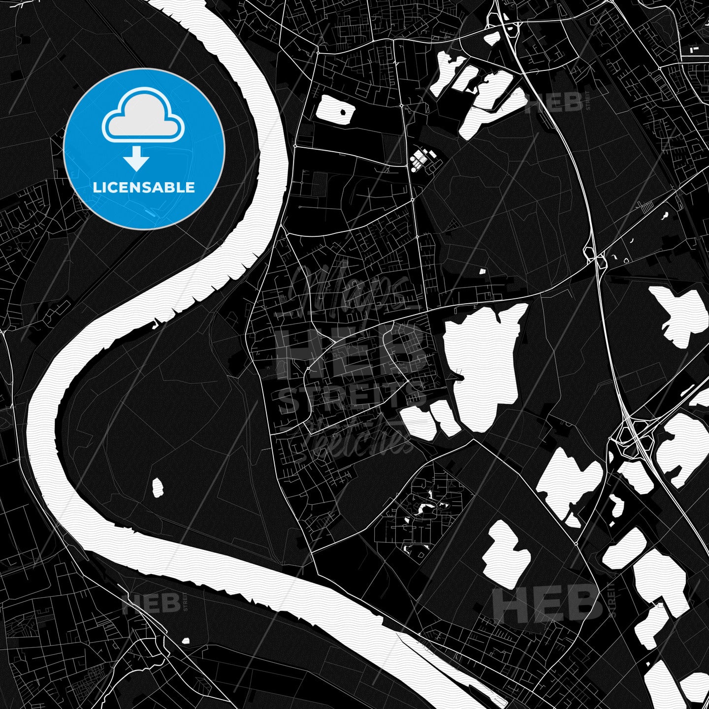 Monheim Am Rhein, Germany Pdf Vector Map Black And White – HEBSTREITS