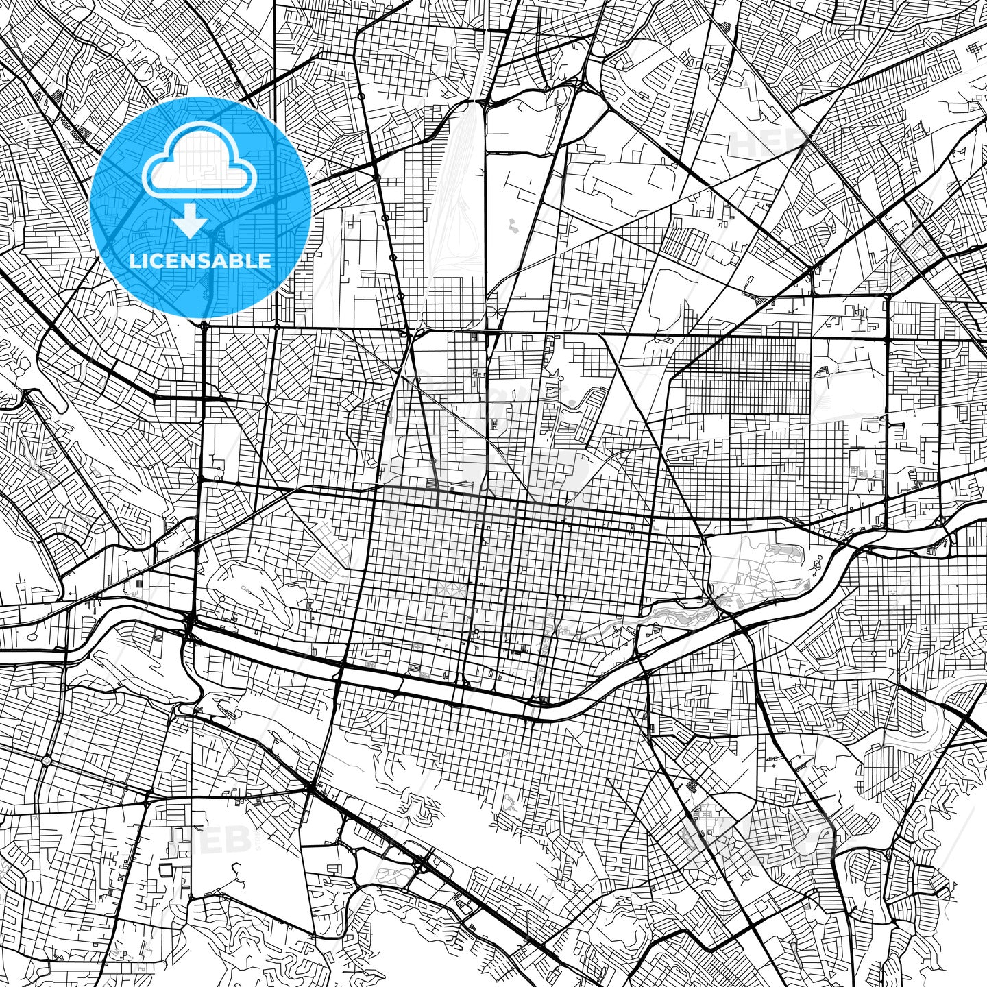 Monterrey, Nuevo León, Downtown Map, Light – HEBSTREITS