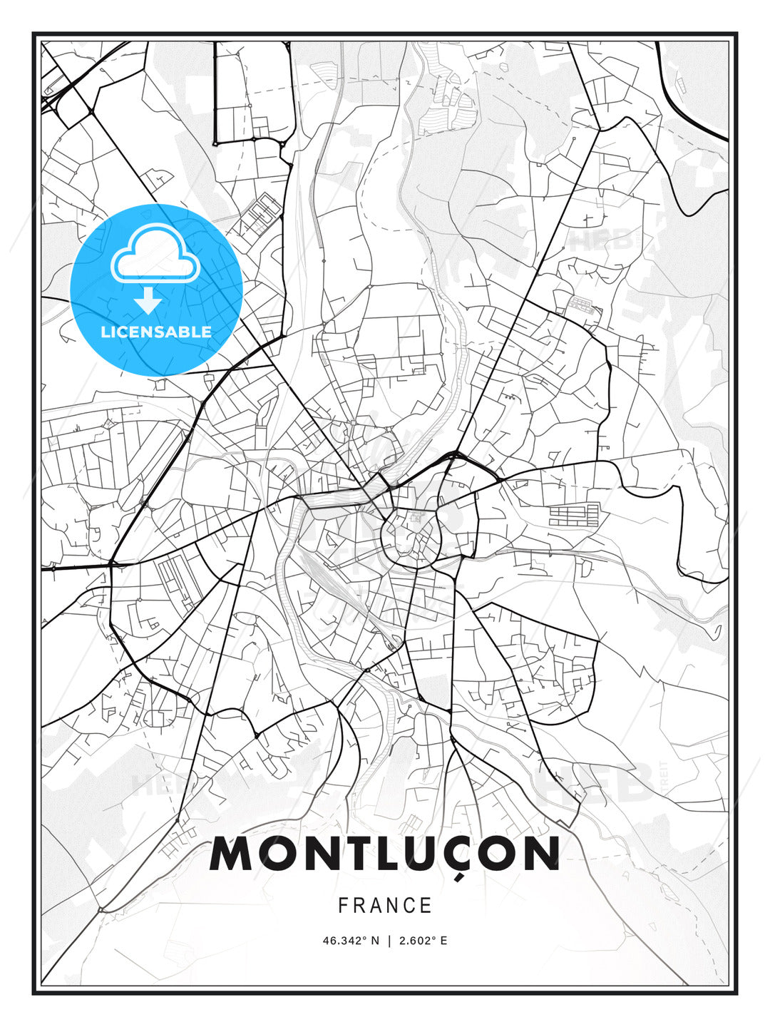 Montluçon, France, Modern Map Print Template in Various Formats ...