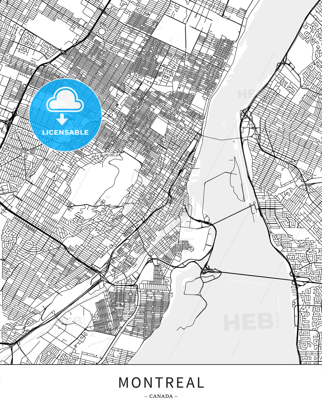 Montreal, Canada, Map Poster Borderless Print Template – HEBSTREITS
