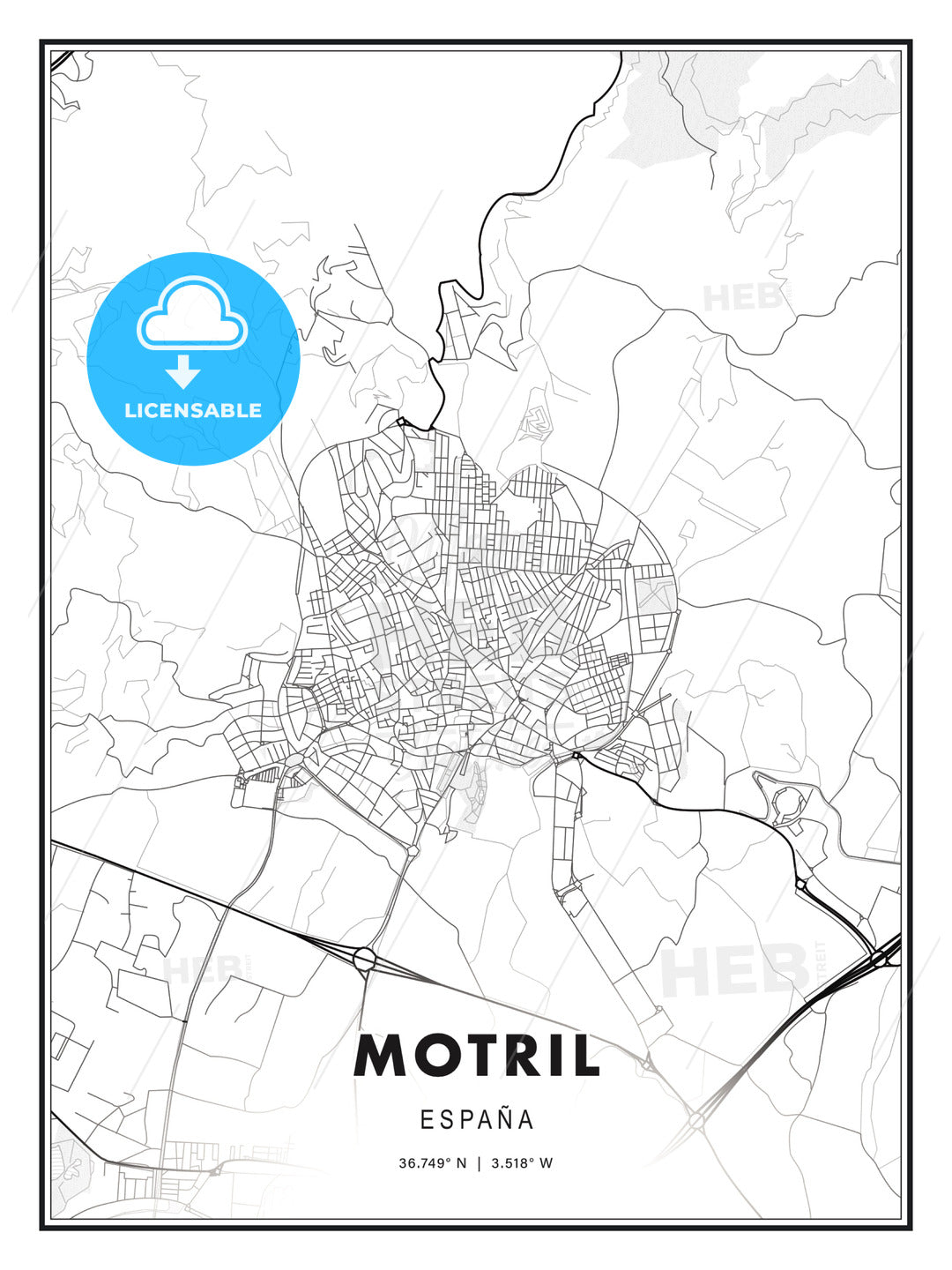 Motril, Spain, Modern Map Print Template in Various Formats - HEBSTREITS
