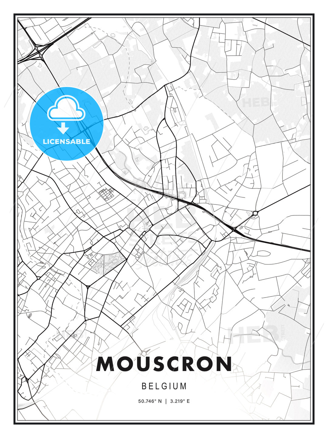Mouscron, Belgium, Modern Map Print Template in Various Formats ...