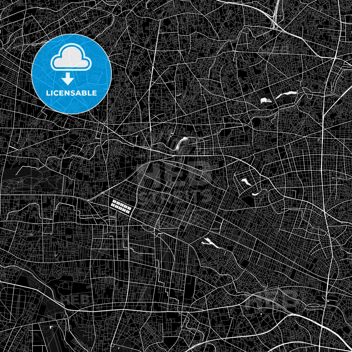 Musashino, Japan Pdf Vector Map Black And White – HEBSTREITS