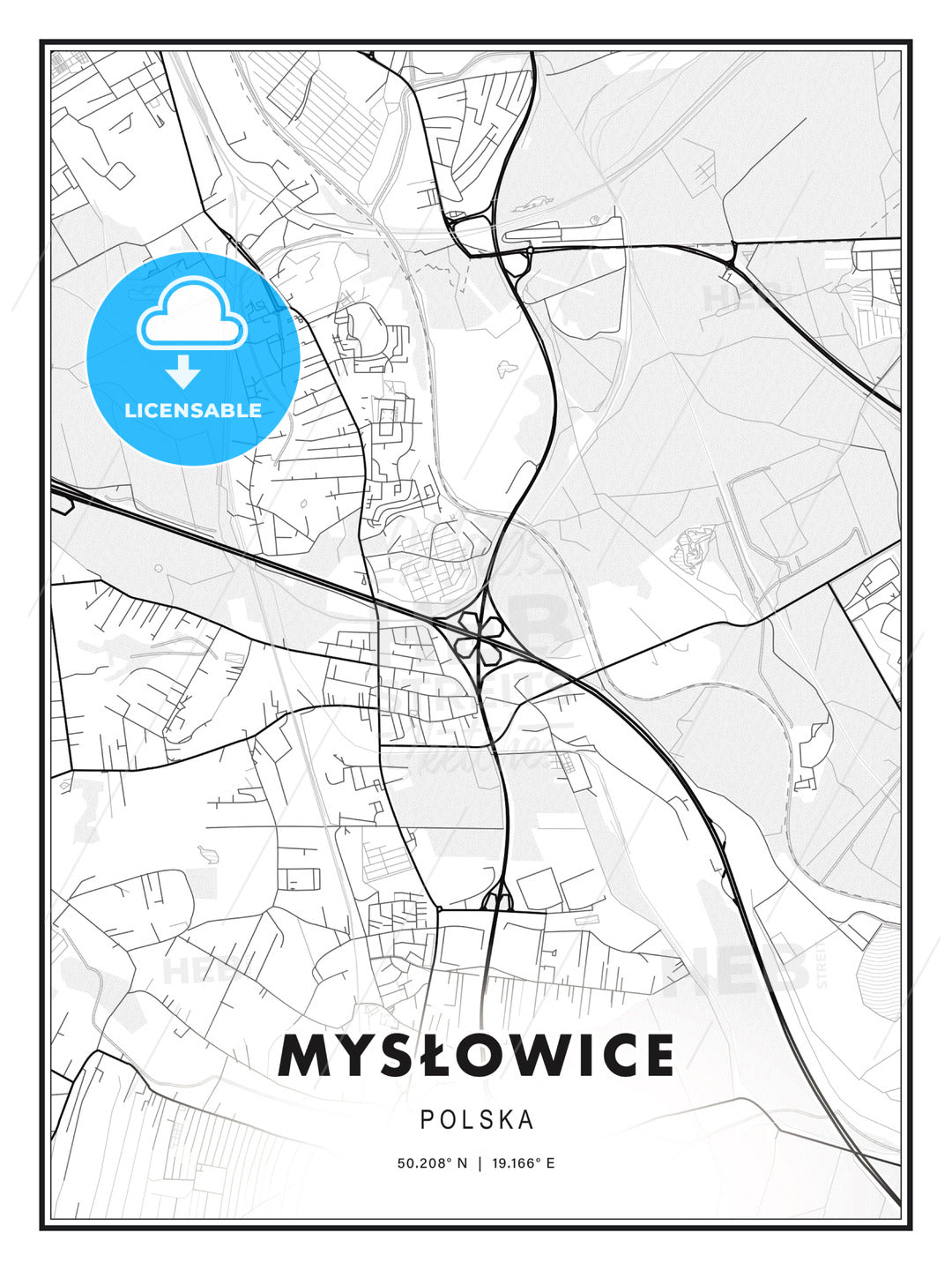 Mysłowice, Poland, Modern Map Print Template in Various Formats ...
