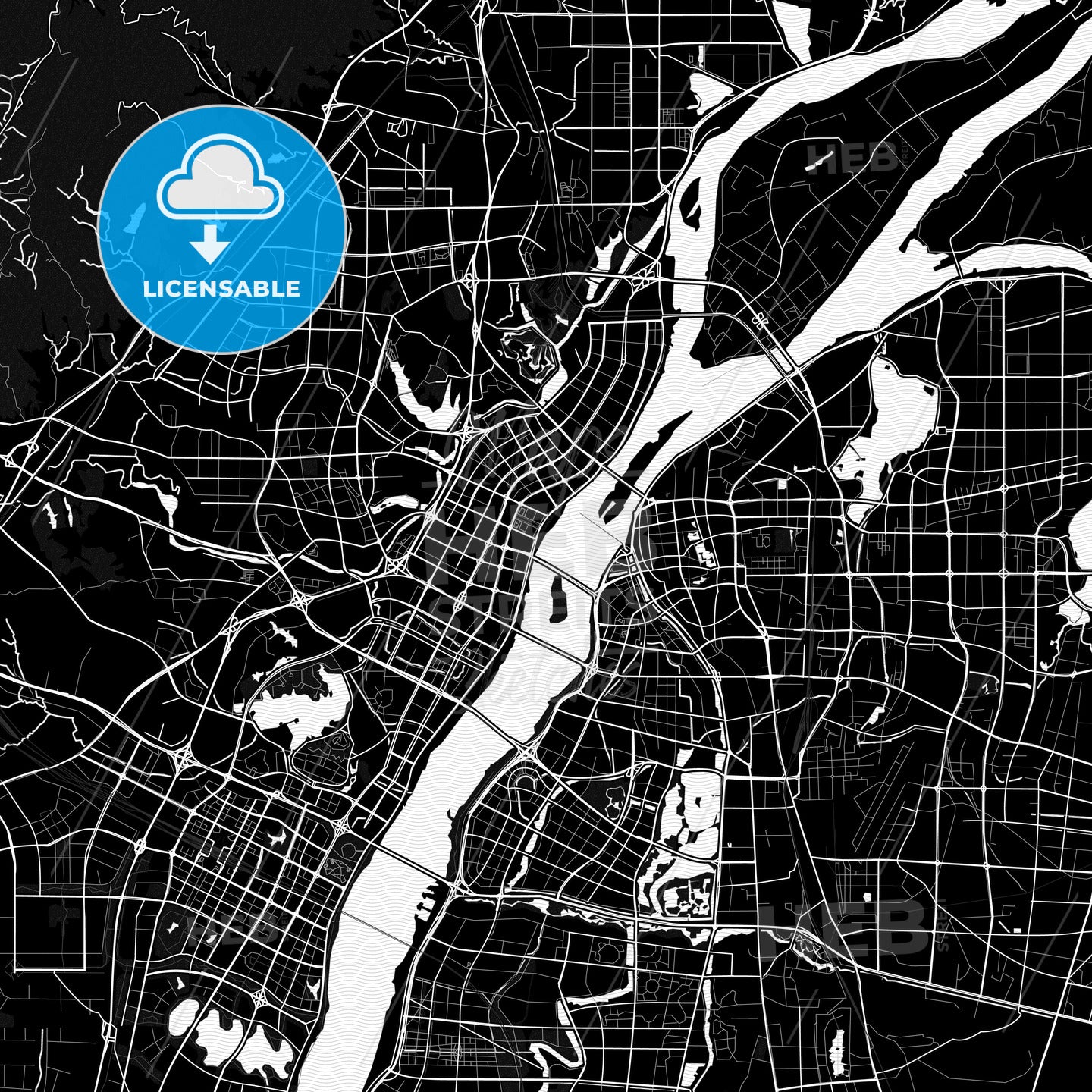 Nanchang, China Pdf Vector Map Black And White – HEBSTREITS