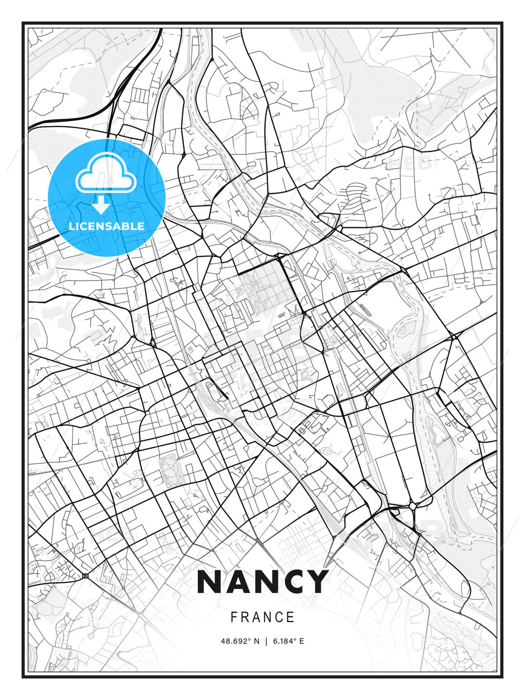Nancy, France, Modern Map Print Template in Various Formats - HEBSTREITS