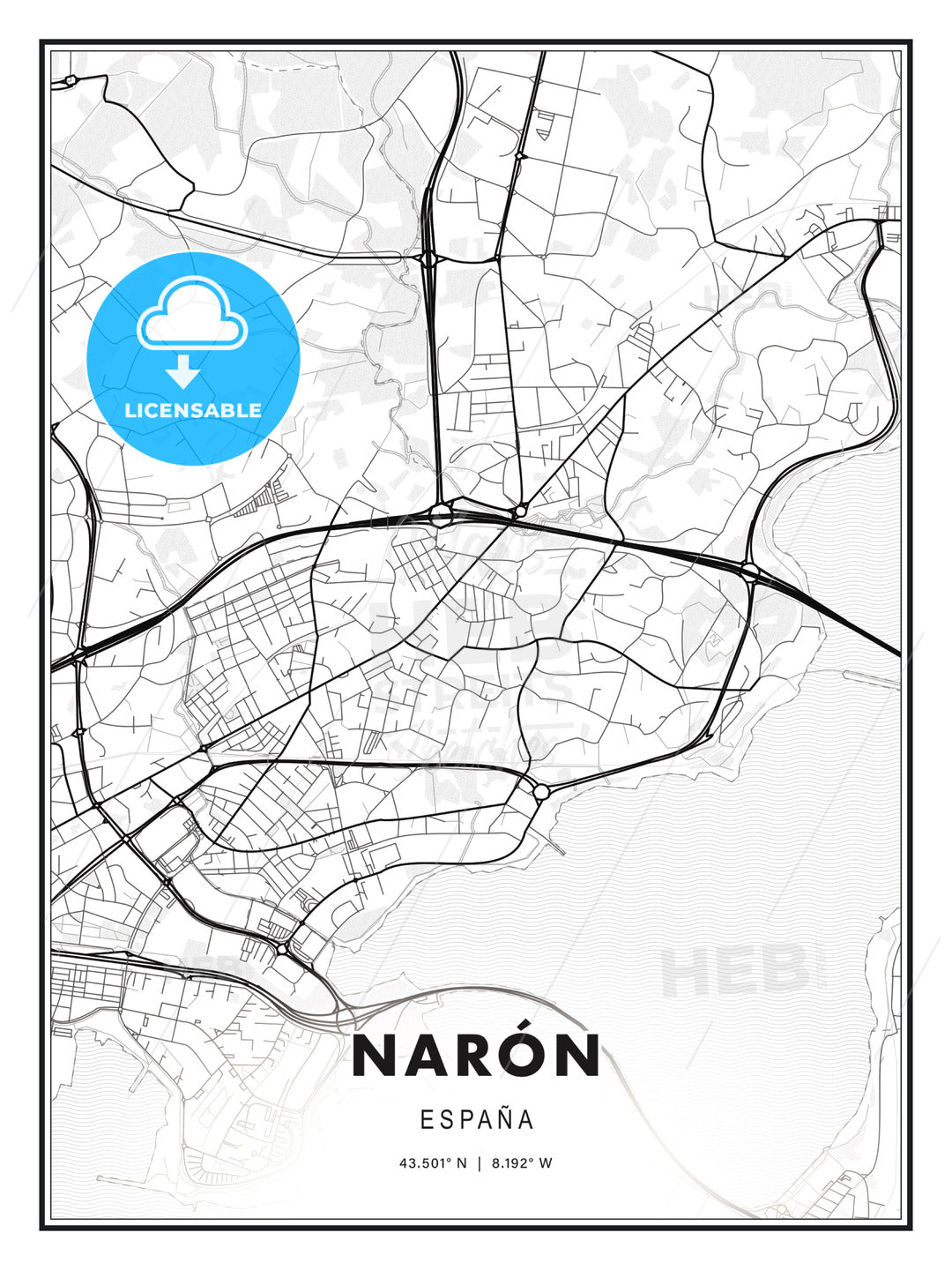 Narón, Spain, Modern Map Print Template in Various Formats - HEBSTREITS