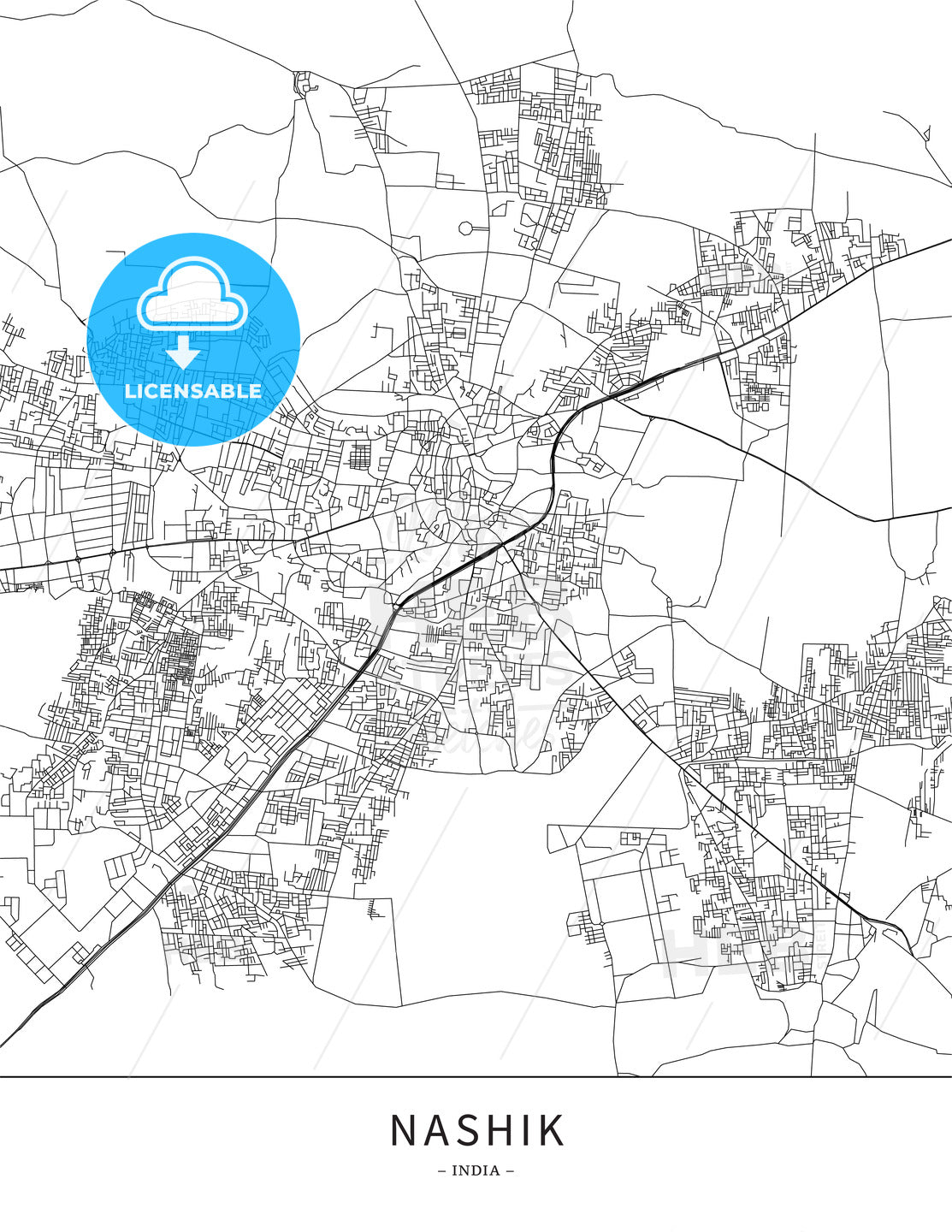Nashik, India, Map Poster Borderless Print Template – HEBSTREITS