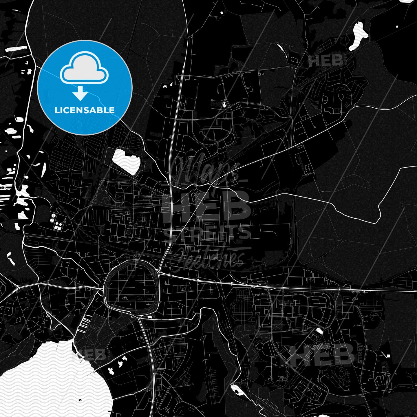 Neubrandenburg, Germany Pdf Vector Map Black And White – HEBSTREITS
