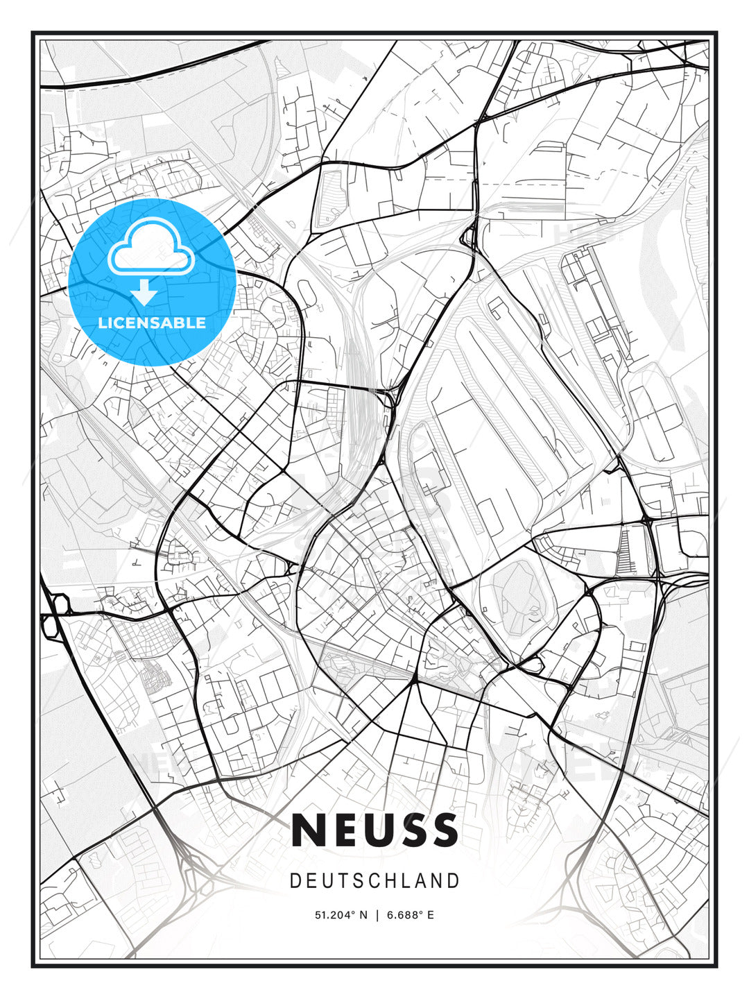 Neuss, Germany, Modern Map Print Template in Various Formats - HEBSTREITS