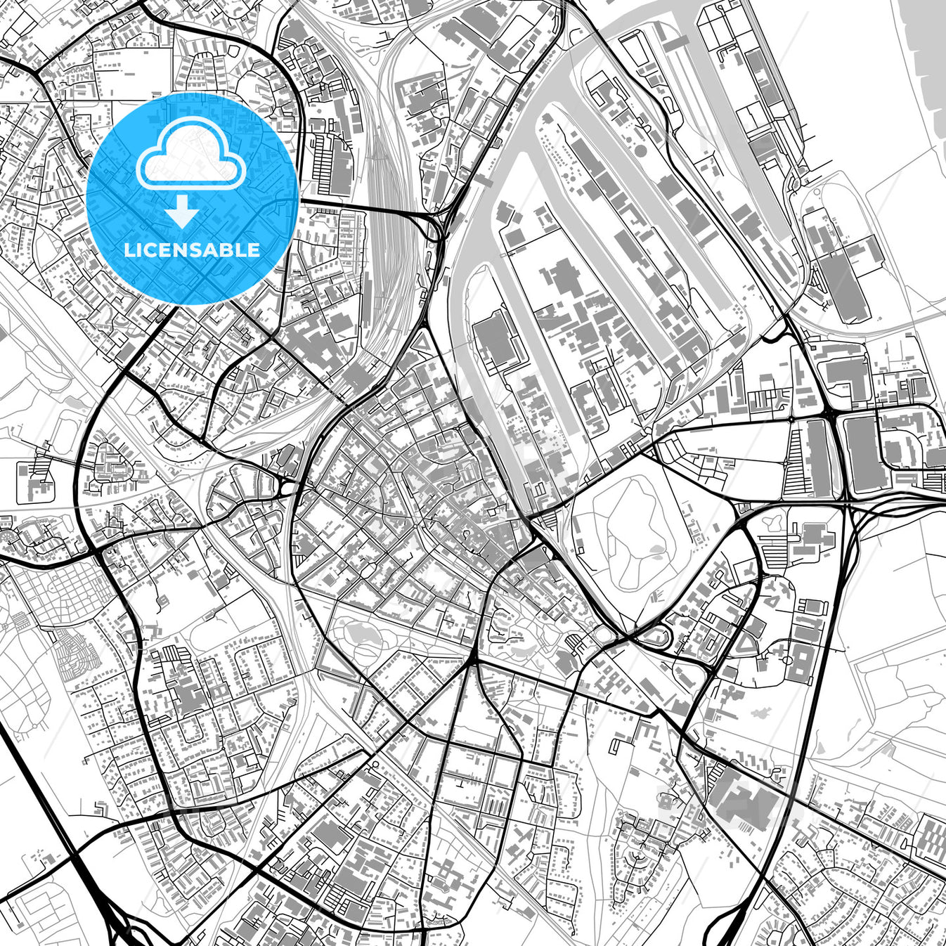 Neuss, Germany, Vector Map With Buildings – HEBSTREITS