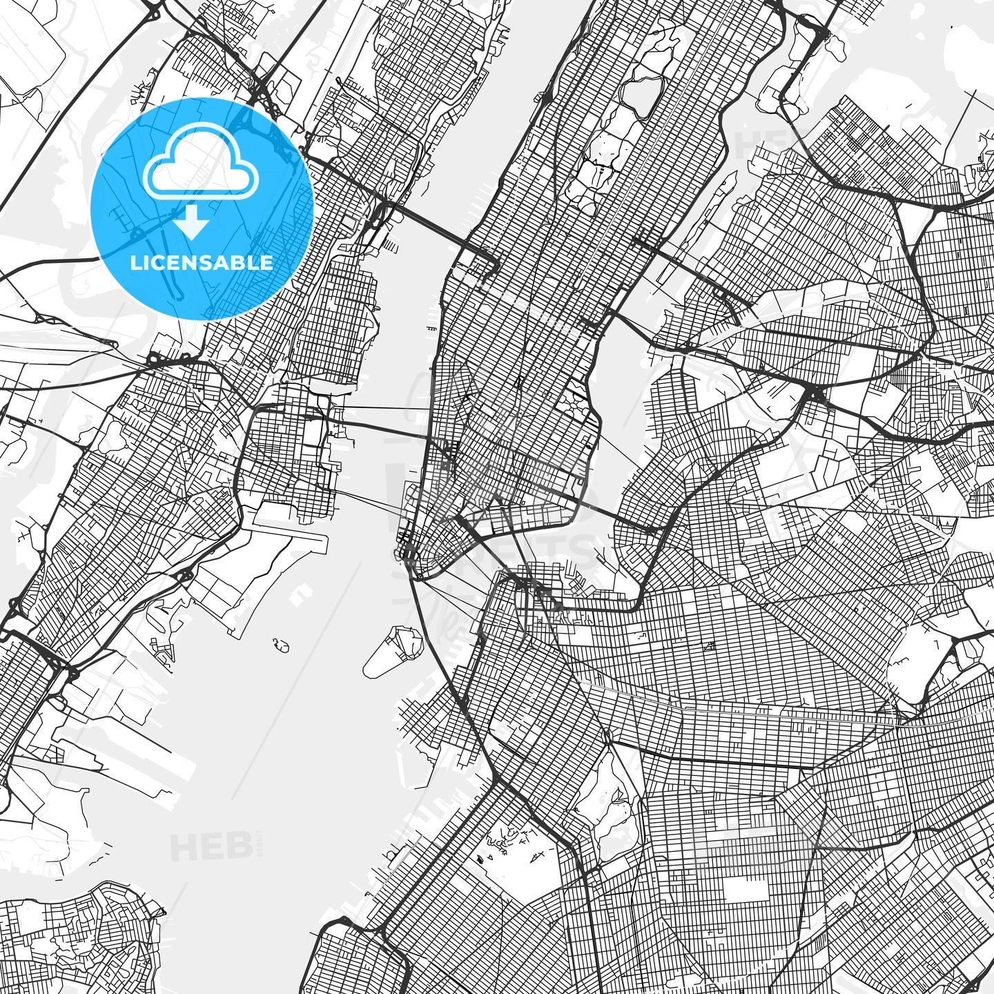 New York City, New York - Area Map - Light – HEBSTREITS