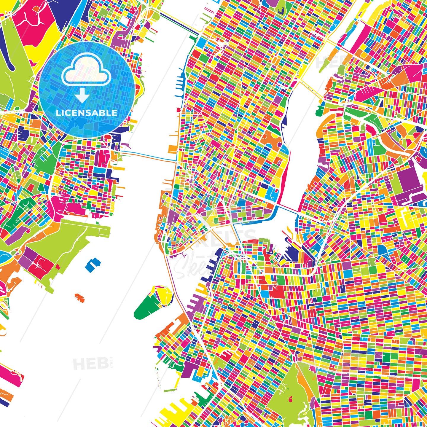New York City, United States, Colorful Vector Map – HEBSTREITS