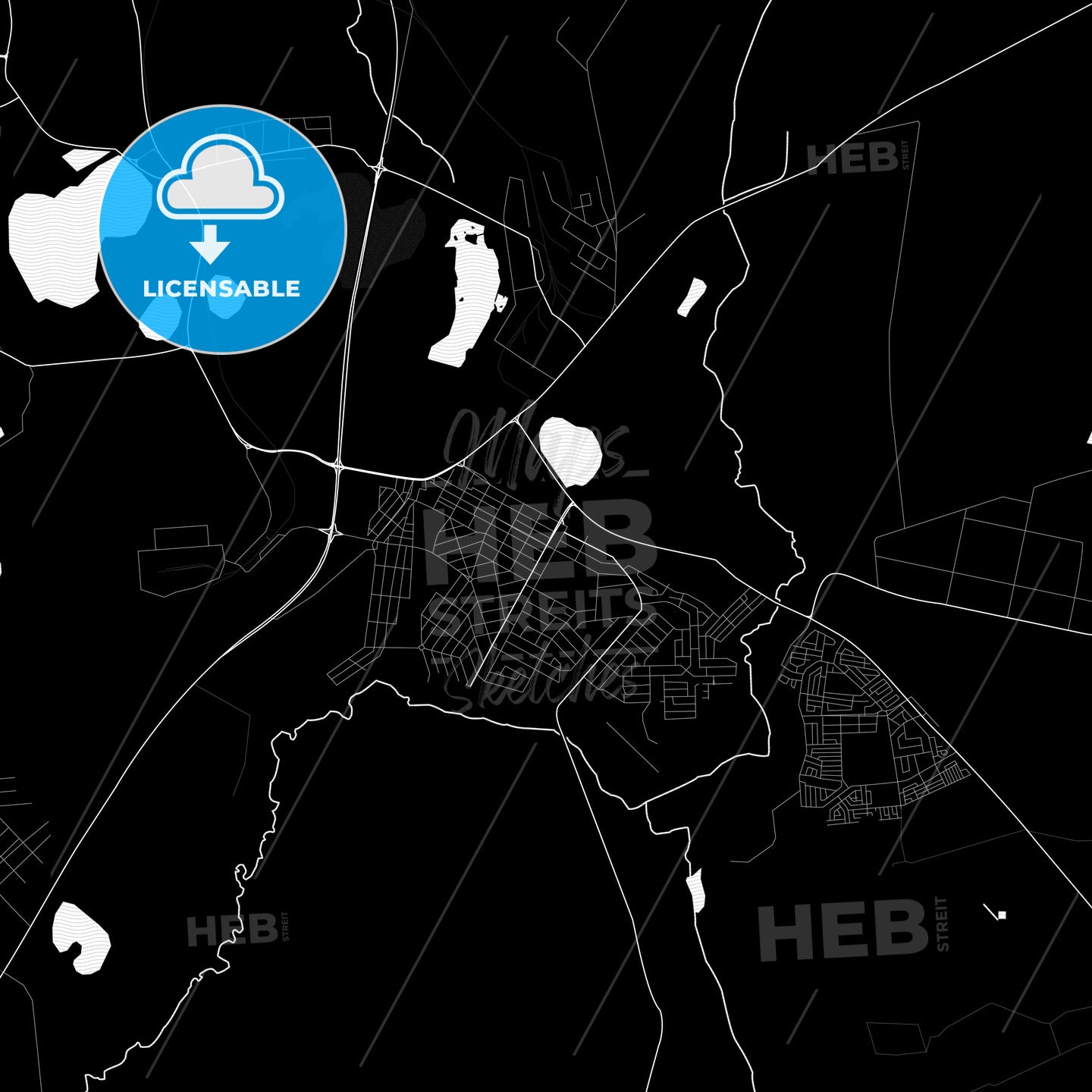 Nigel, South Africa PDF vector map black and white - HEBSTREITS