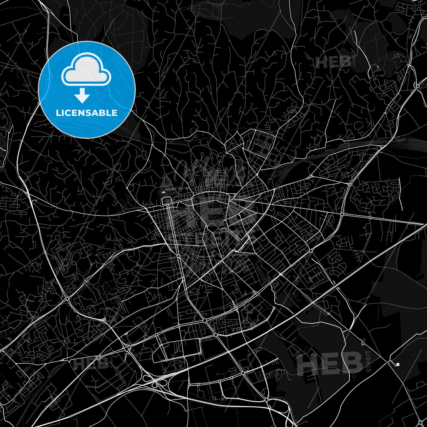Nîmes, France PDF vector map black and white - HEBSTREITS