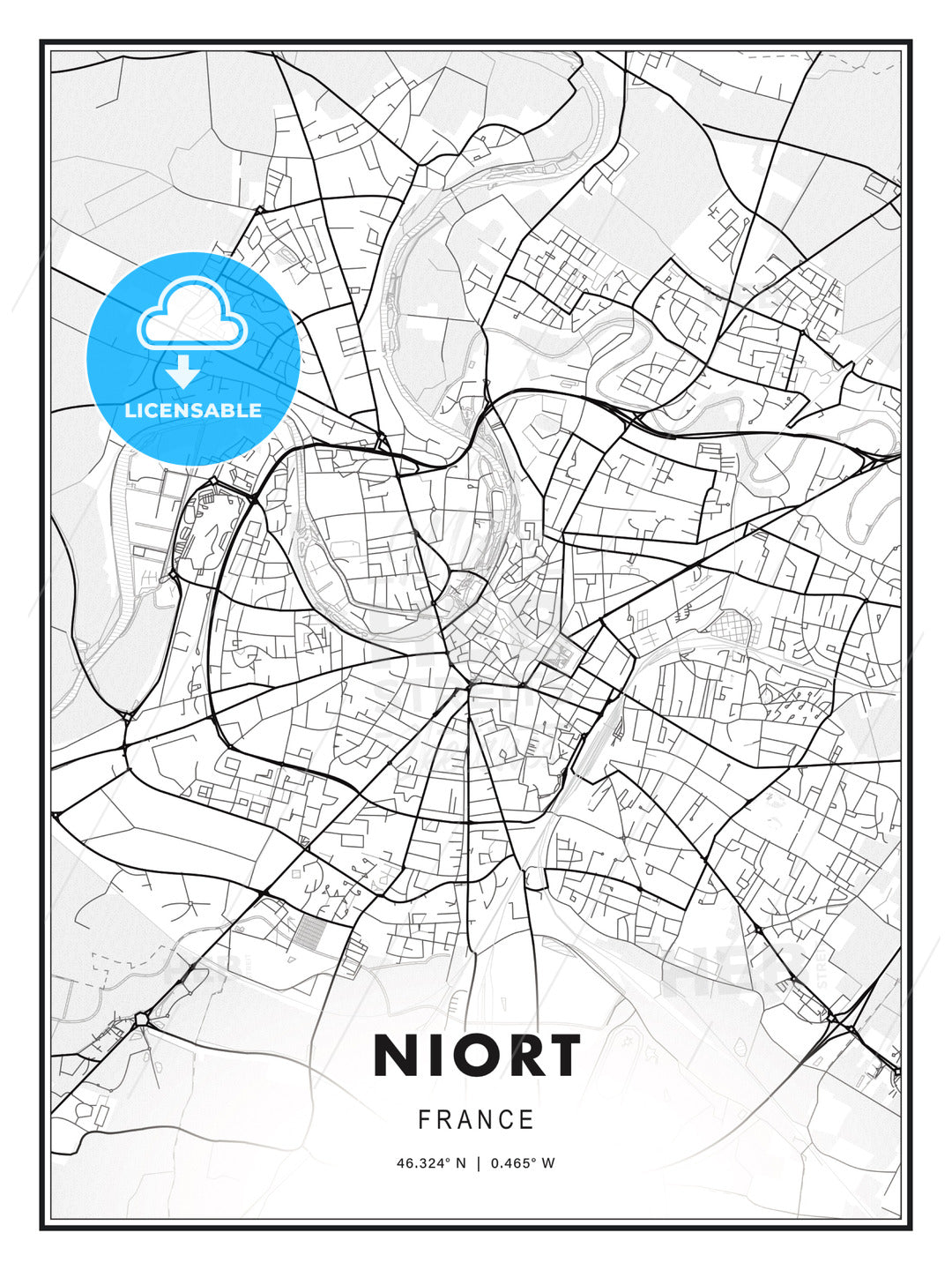 Niort, France, Modern Map Print Template in Various Formats - HEBSTREITS