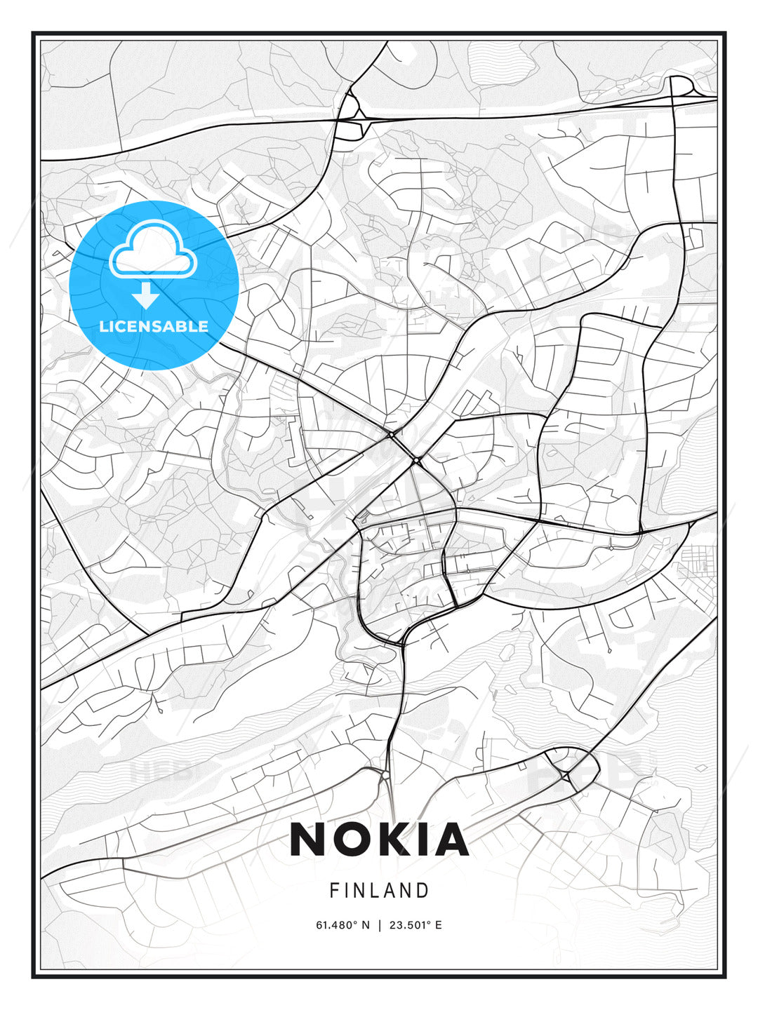Nokia, Finland, Modern Map Print Template in Various Formats - HEBSTREITS