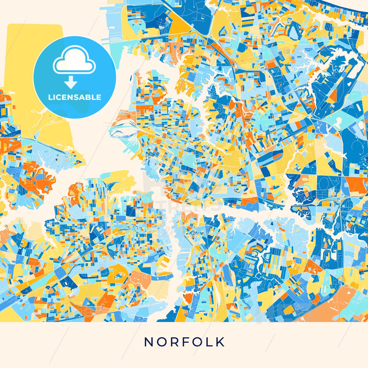 Norfolk colorful map poster template - HEBSTREITS