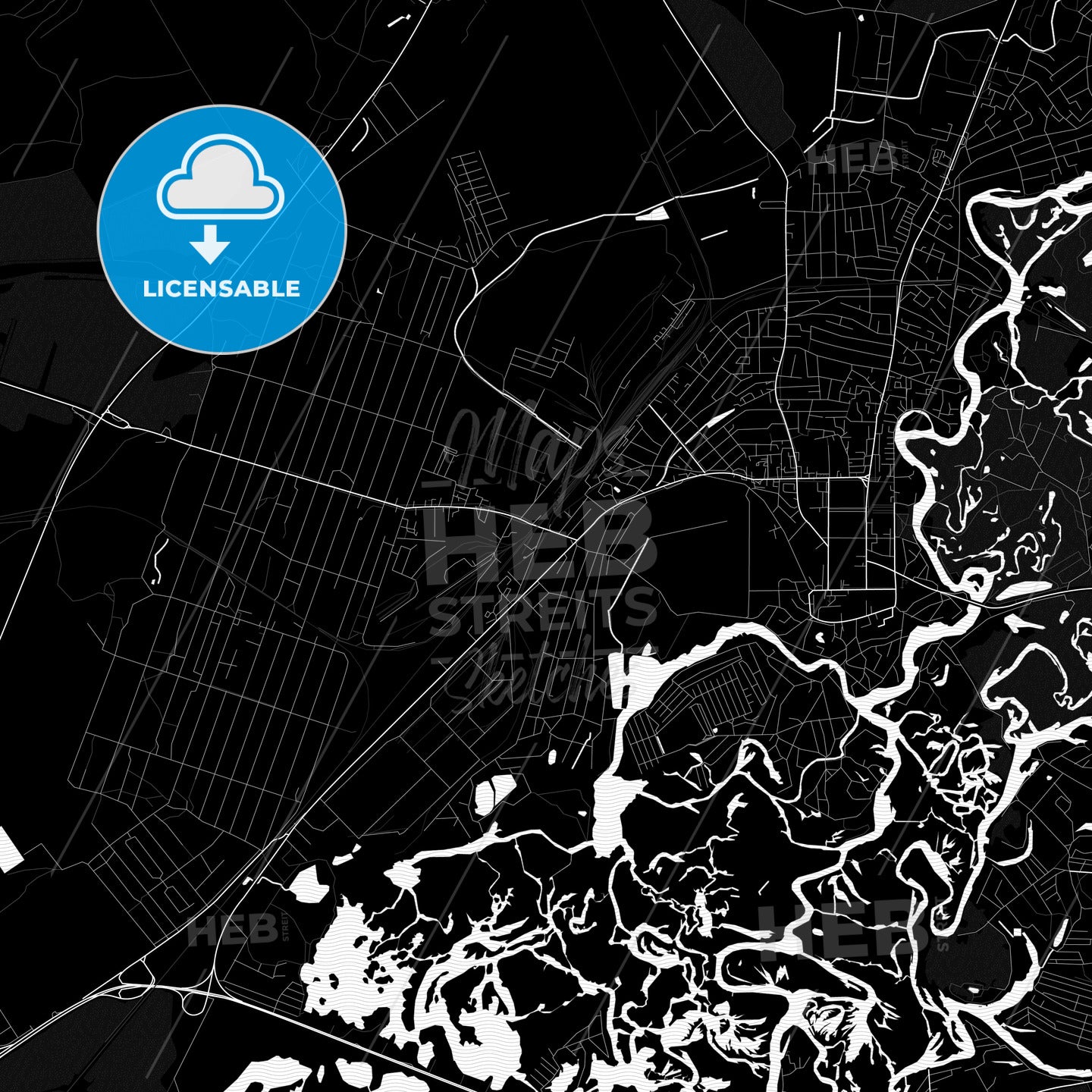 Novomoskovsk, Ukraine PDF vector map black and white - HEBSTREITS