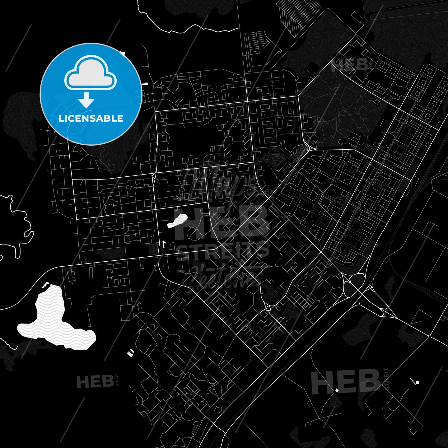 Noyabrsk, Russia PDF vector map black and white - HEBSTREITS
