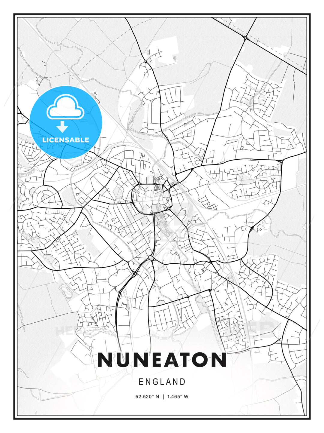 Nuneaton, England, Modern Map Print Template in Various Formats ...