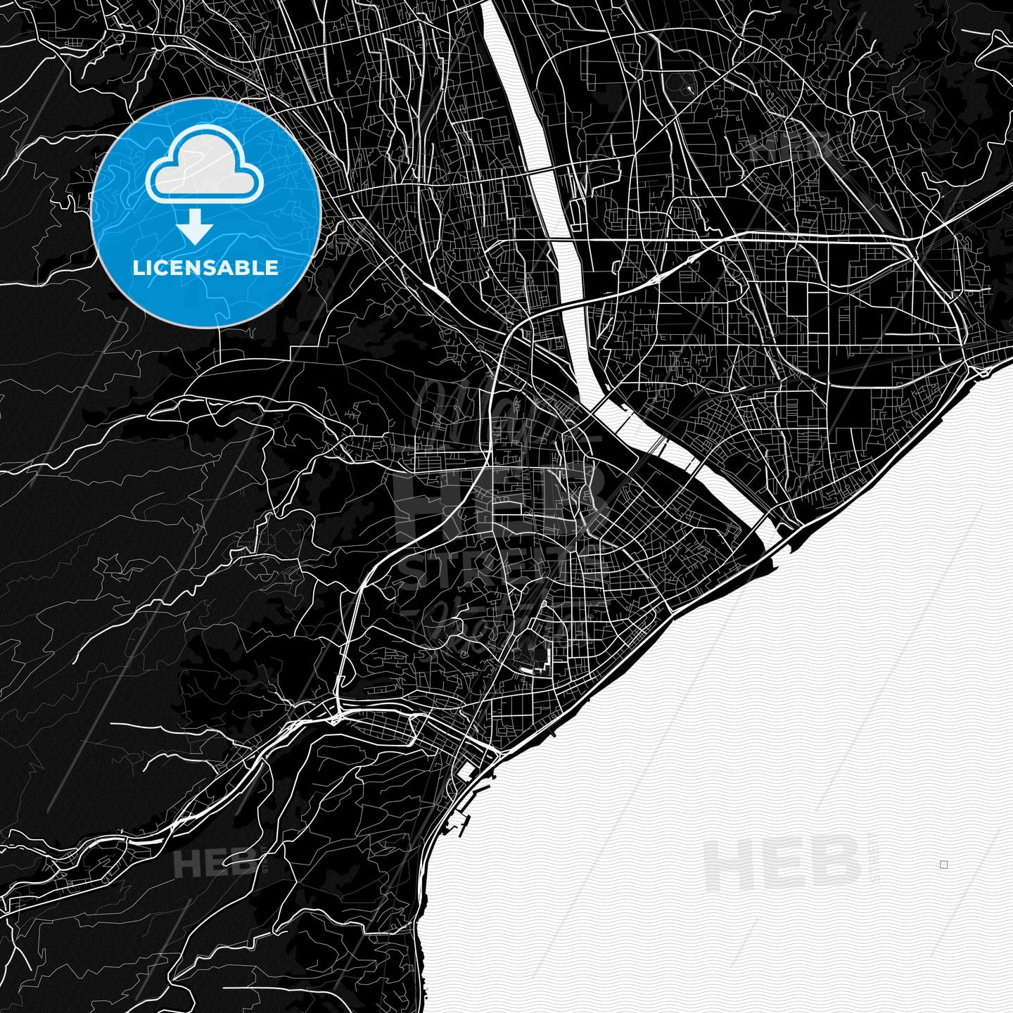 Odawara, Japan Pdf Vector Map Black And White – HEBSTREITS
