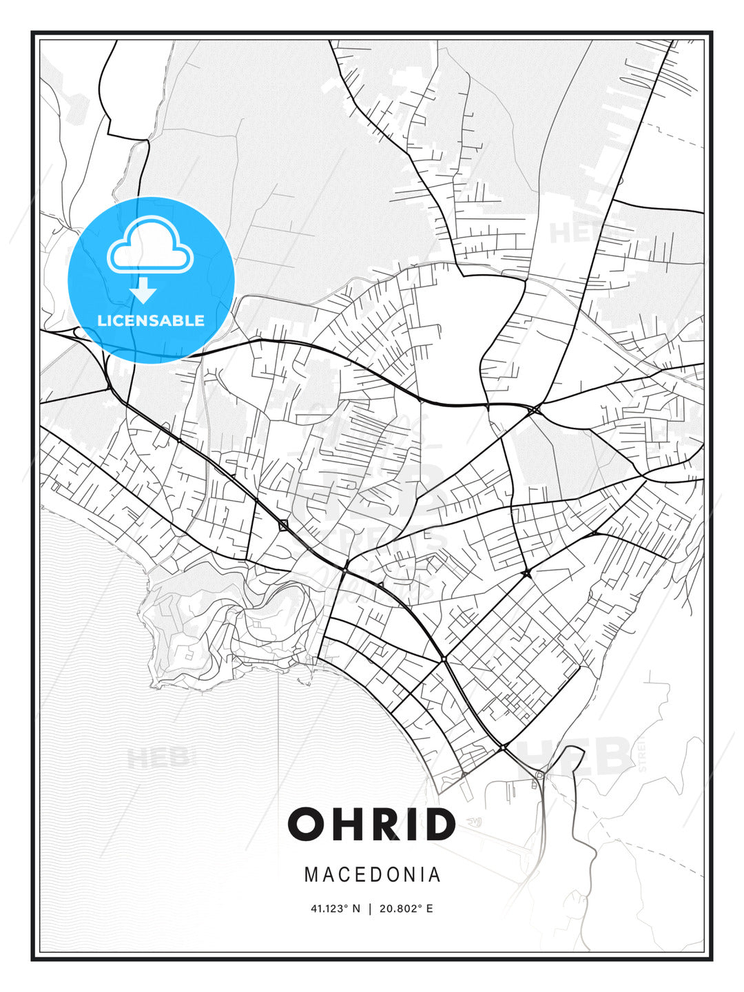 Ohrid, Macedonia, Modern Map Print Template in Various Formats - HEBSTREITS