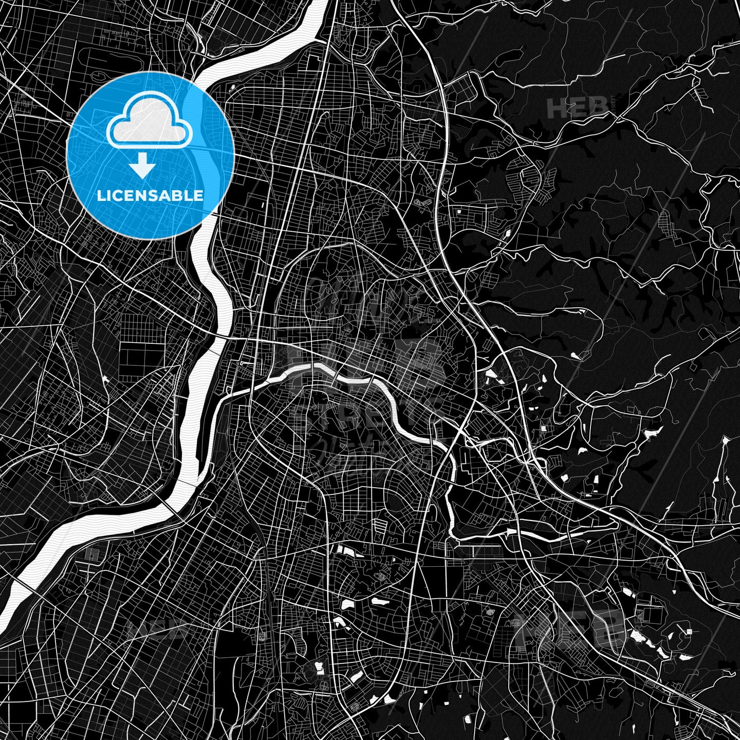 Okazaki, Japan Pdf Vector Map Black And White – HEBSTREITS
